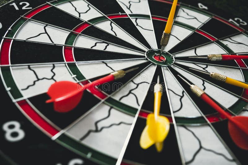 Red and Yellow Dart on Target Board Right Frame. Yellow and Red Darts ...