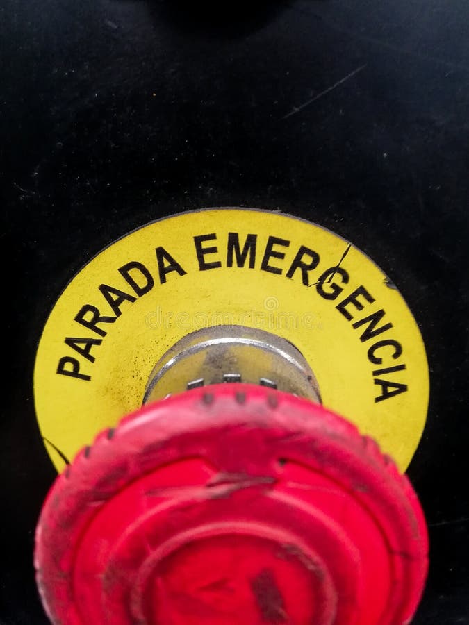 Red and Yellow Emergency Stop Button on Black Background Stock Image ...