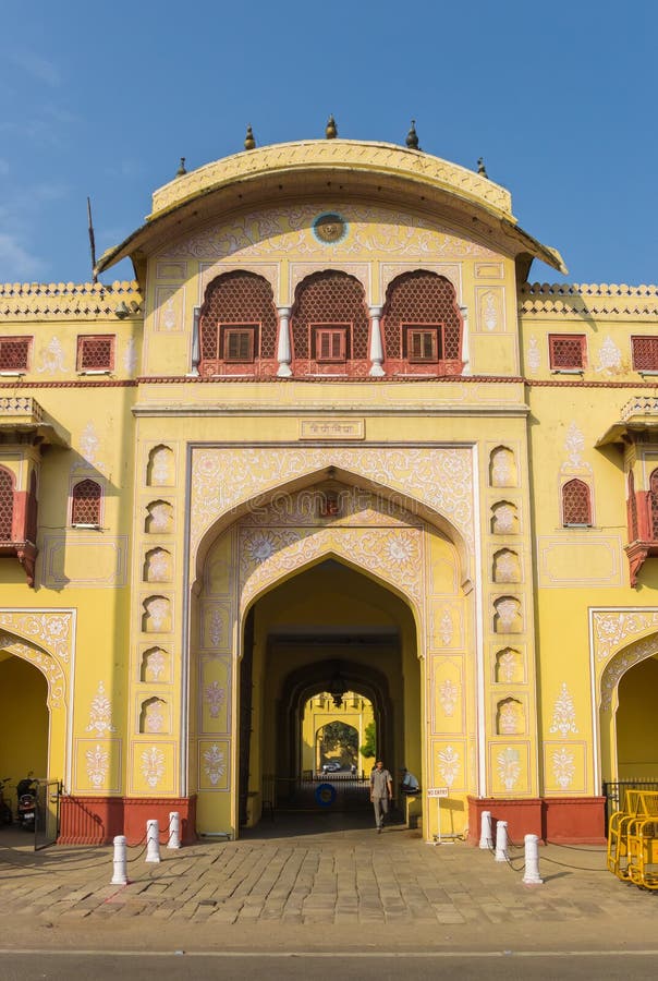 Red and Yellow Facade of the Tripolia Gate in Jaipur Editorial Stock ...