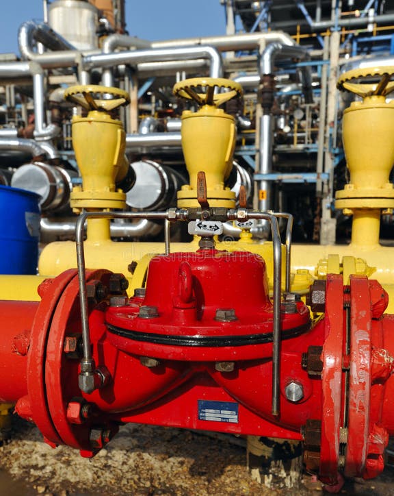 A Red and Yellow Fire Emergency Tap Stock Image - Image of refinery ...