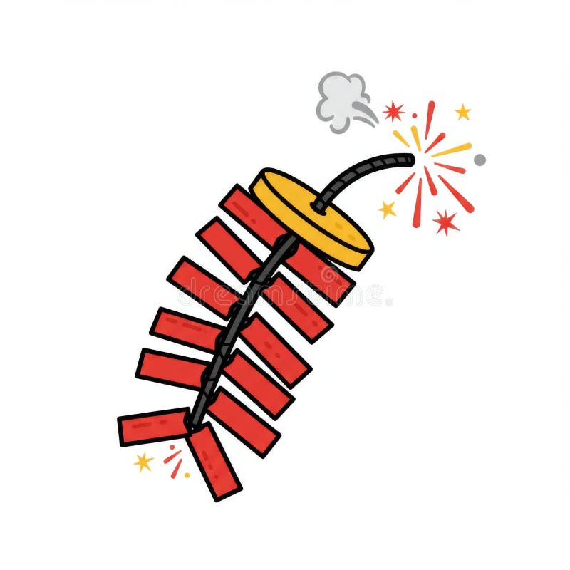Red and Yellow Firecracker Exploding with Sparks Illustration Stock ...