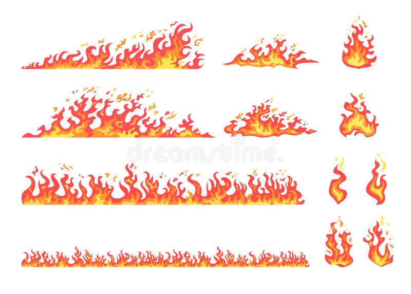 Red and Yellow Flame Set. Hot Fire, Blazing, Burning, Wildfire, Bonfire ...