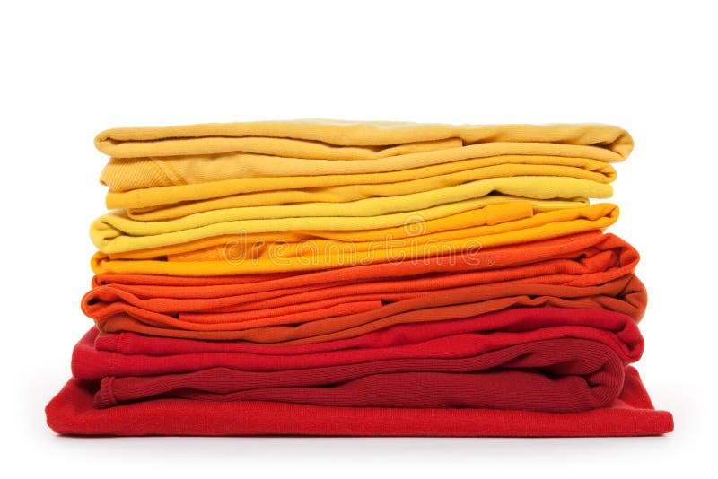 Pile of Red and Yellow Folded Clothes Stock Photo - Image of happy ...