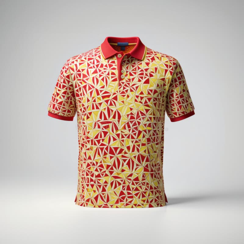 Red and Yellow Geometric Pattern Polo Shirt Mockup. Stock Illustration ...