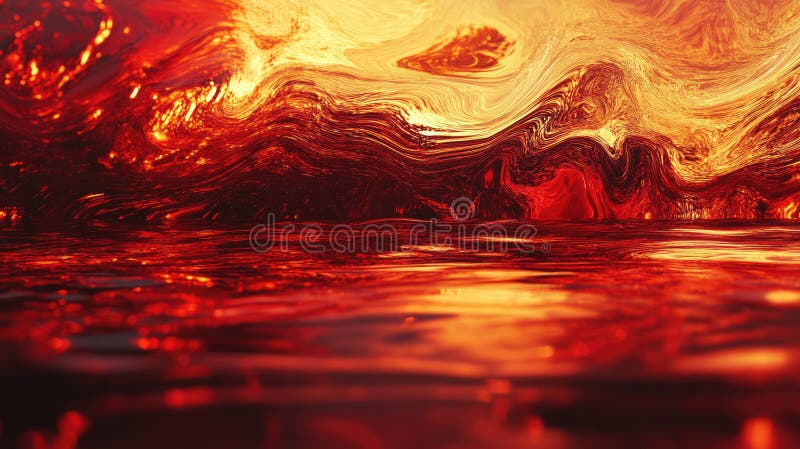 Red and Yellow Glossy Holographic Water Background. Texture with Smooth ...