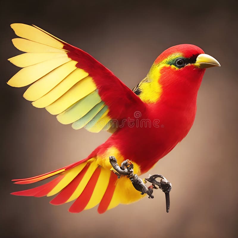 A Red Yellow and Green Bird with the Word on the Wing Images Stock ...