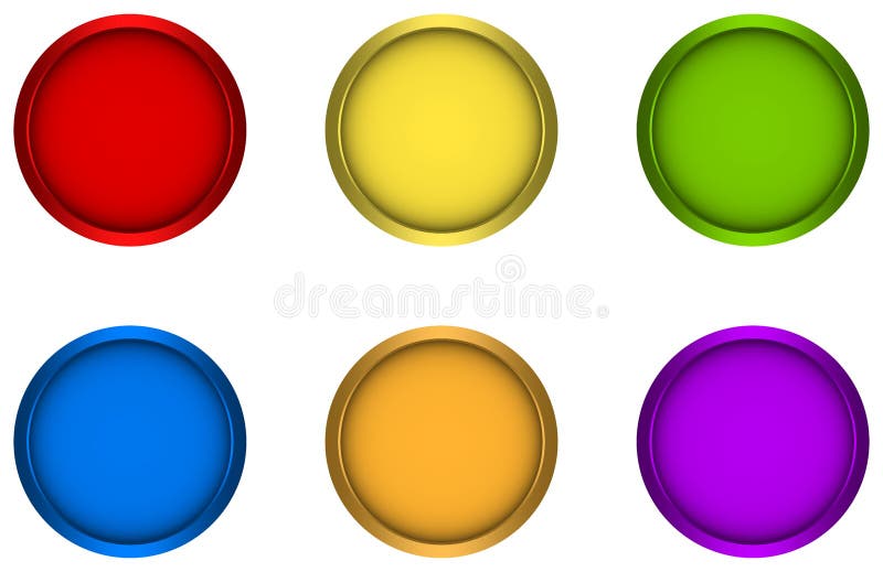 Red, Yellow, Green Button, Blue, Orange, Purple Button Vector Set on ...