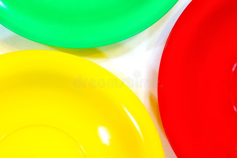 Red, Yellow, Green, Color Plates Set on White Stock Photo - Image of ...