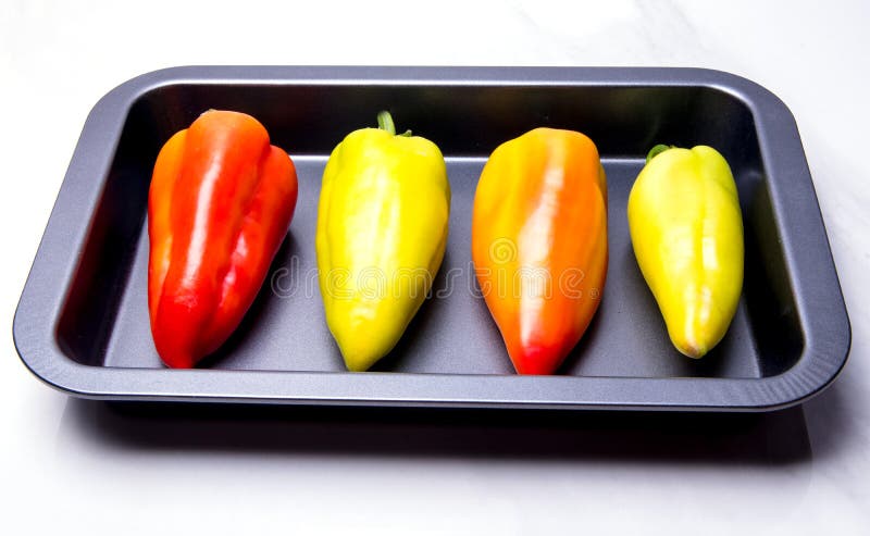 Red Yellow and Green Pepper on a Tray Stock Image - Image of paprika ...