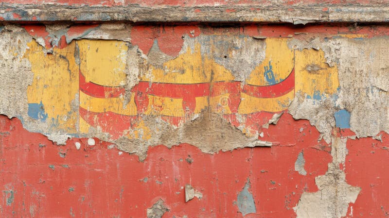 Red Yellow and Grey Peeling Paint on Old Surface Stock Illustration ...