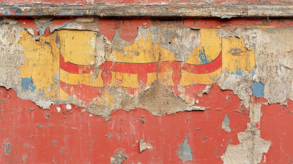 Red Yellow and Grey Peeling Paint on Old Surface Stock Illustration ...