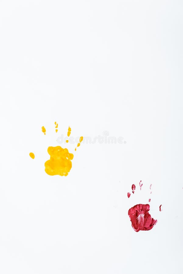 Red and Yellow Hand Prints on White. Stock Photo - Image of colors ...