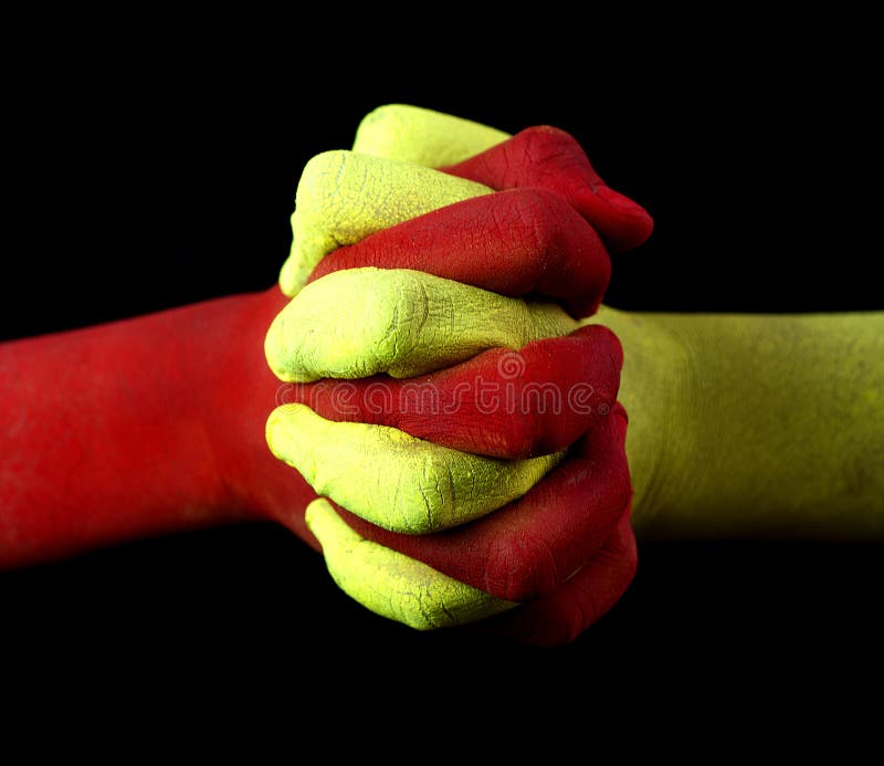 Red and yellow hands stock image. Image of hope, effort - 222546199