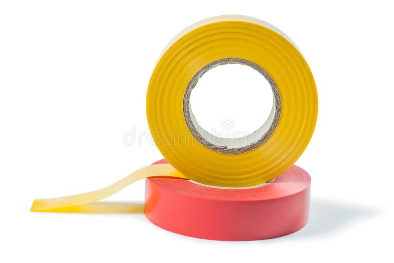 Red and Yellow Insulation Tape Rolls Isolated on White Stock Photo ...
