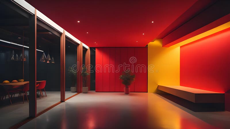 Red and Yellow Interior of a Modern Restaurant. Generative Ai Stock ...