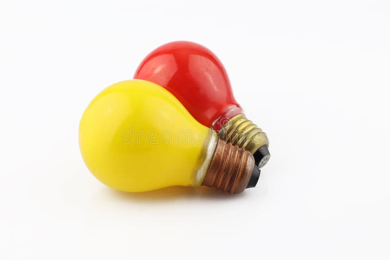 Red and Yellow Light Bulb with Yellow Thread and Separated on White ...