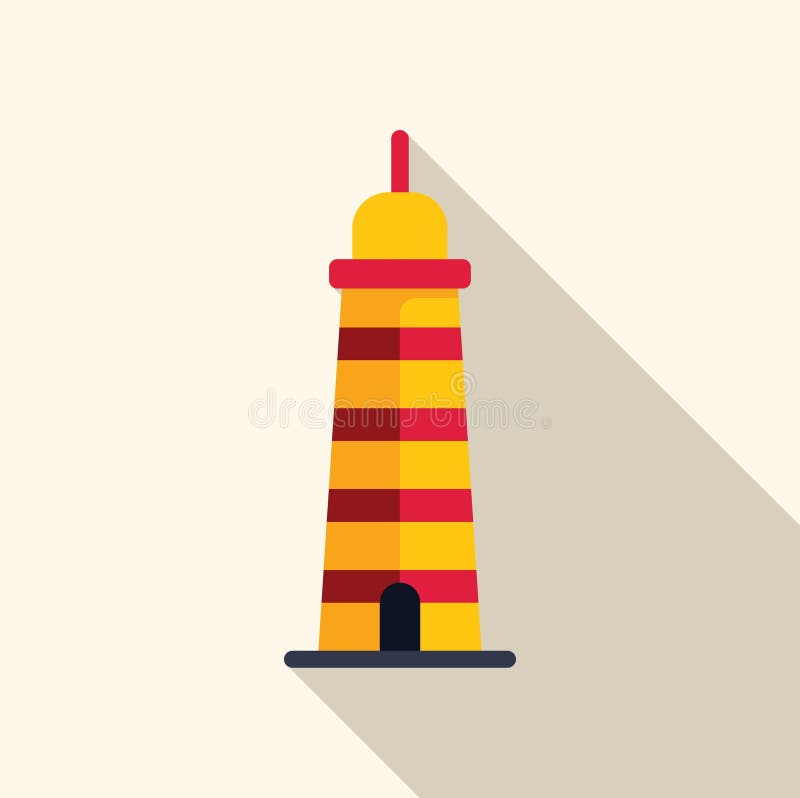 Red and Yellow Lighthouse Casting Long Shadow on White Background Stock ...
