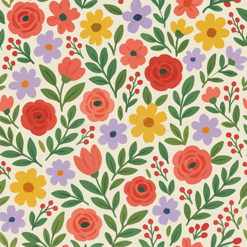 Red Yellow Lilac Floral Print Design in Vector Stock Vector ...