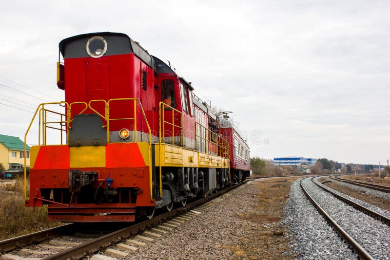 Red-yellow Locomotive Train on the Tracks Stock Photo - Image of nature ...