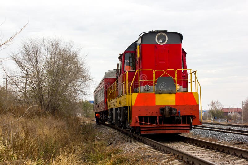 Red-yellow Locomotive Train on the Tracks Stock Photo - Image of ...