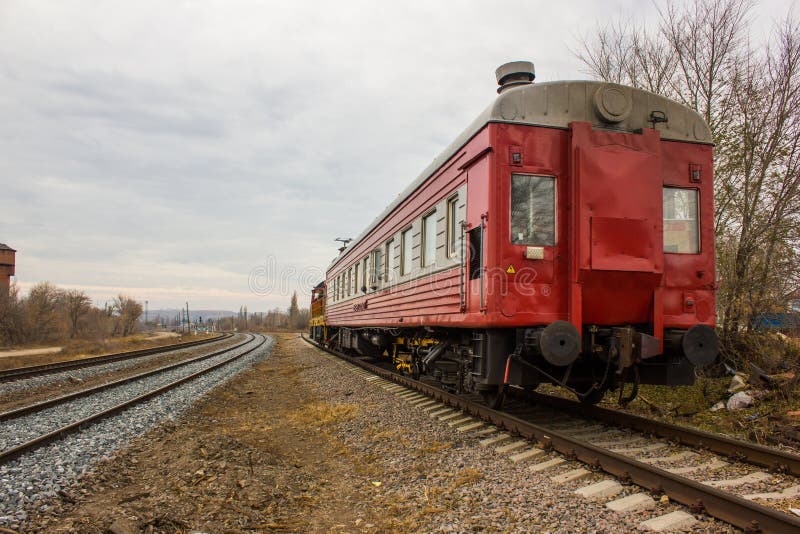 Red-yellow Locomotive Train on the Tracks Stock Photo - Image of boiler ...
