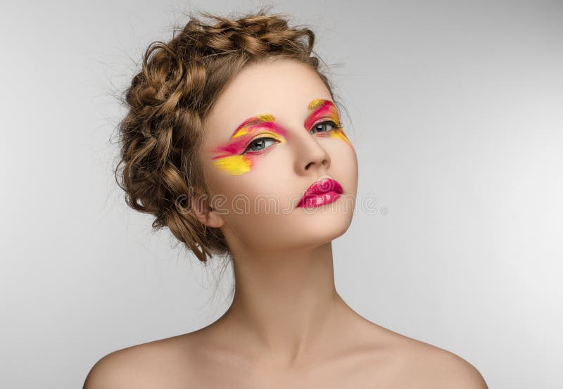 Red Yellow Makeup Beauty Girl Stock Photo - Image of female, fashion ...