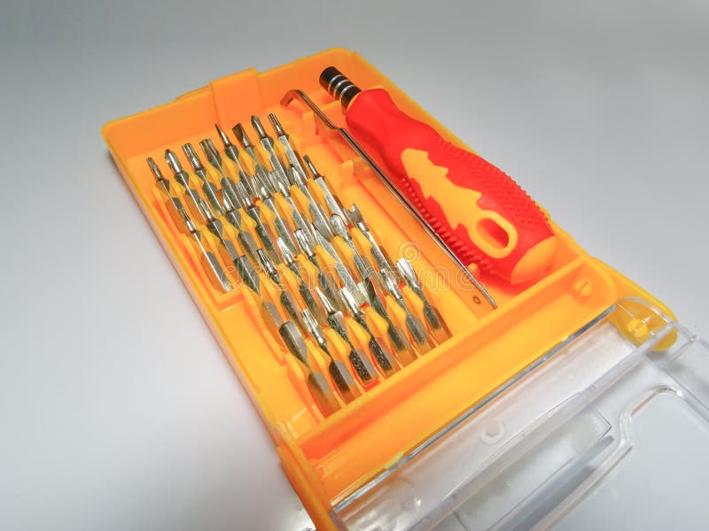 Red Yellow Mini Screwdriver Box Stock Photo - Image of design, label ...