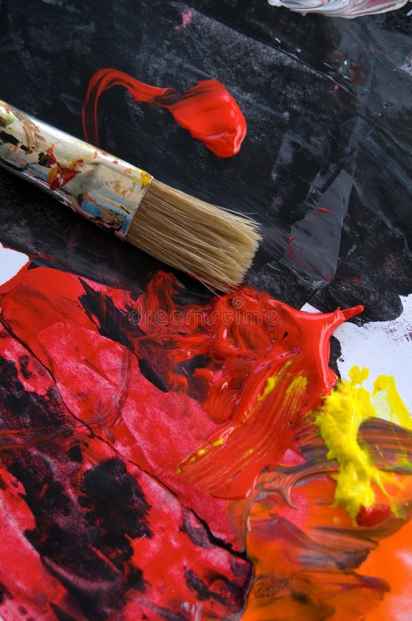 Red Paint and Brush on Paper Stock Photo - Image of stroke, beauty ...