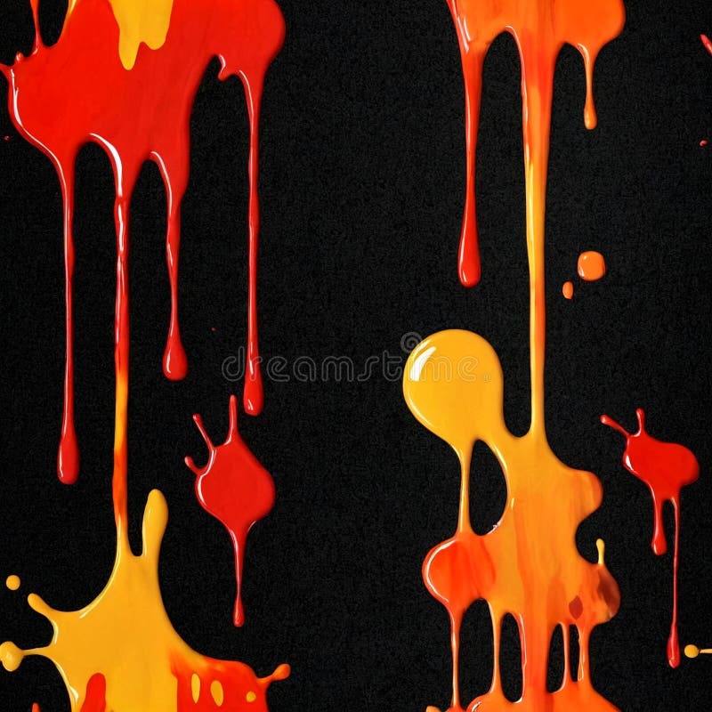 Dripping Red and Yellow Paint on Black Background Stock Illustration ...