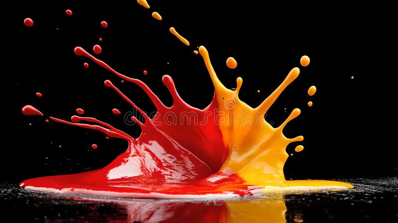 Red and Yellow Paint Splash on Black Background Stock Image - Image of ...