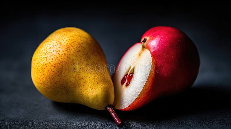 Red Yellow Pear Fruit Cut in Half. Generative AI Stock Illustration ...