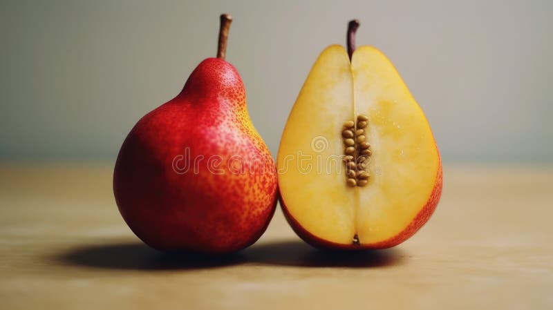 Red Yellow Pear Fruit Cut in Half. Generative AI Stock Illustration ...