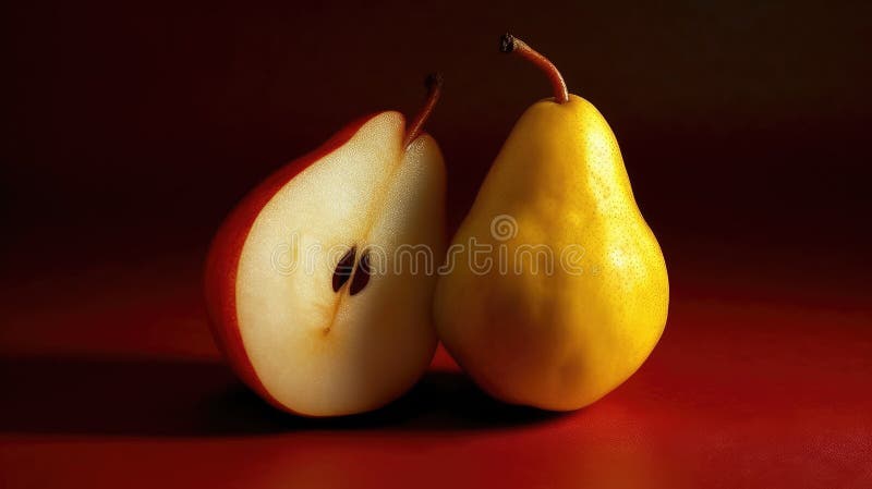 Red Yellow Pear Fruit Cut in Half. Generative AI Stock Illustration ...