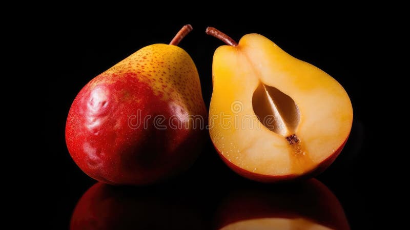 Red Yellow Pear Fruit Cut in Half. Generative AI Stock Illustration ...