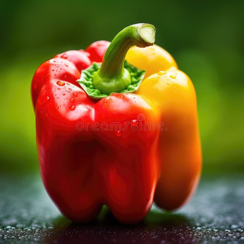 A Red and Yellow Pepper Sitting on a Table, AI Stock Photo - Image of ...