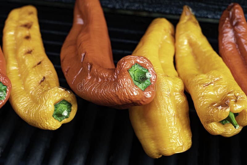 Red and Yellow Peppers on the Barbeque Stock Photo - Image of delicious ...