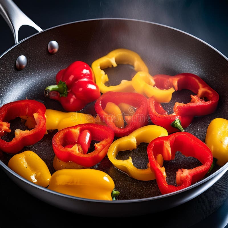 Red and Yellow Peppers Being Cooked, AI Generated Stock Illustration ...