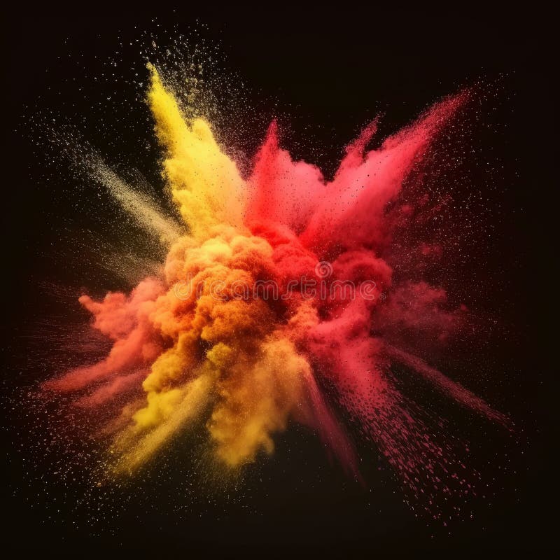 Red and Yellow Powder Explosion on Black Generative AI Stock ...