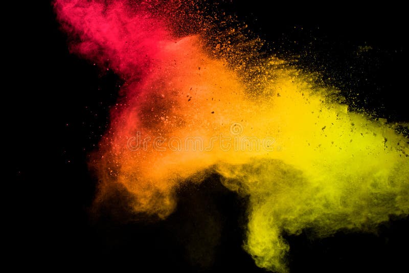 Red Yellow Powder Explosion Cloud on Black Background Stock Photo ...