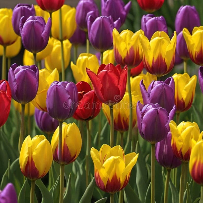 Red Yellow Purple Violet Tulips, AI Generated Image Stock Illustration ...
