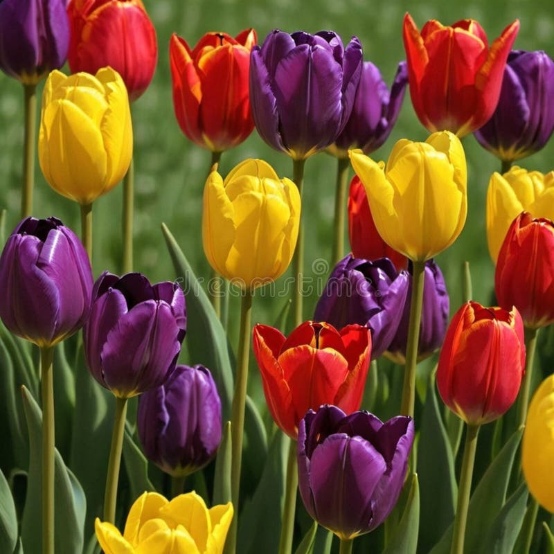 Red Yellow Purple Violet Tulips Garden, AI Generated Image Stock ...
