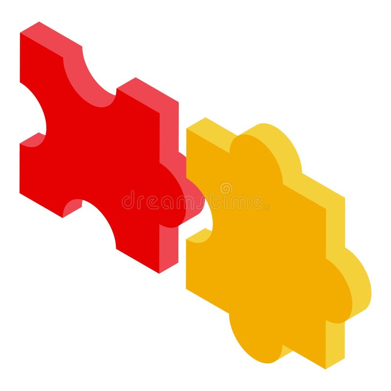 Red and Yellow Puzzle Pieces Connecting Together Isometrically Stock ...