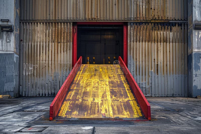 A Red and Yellow Ramp Leading into a Building with a Modern Design ...
