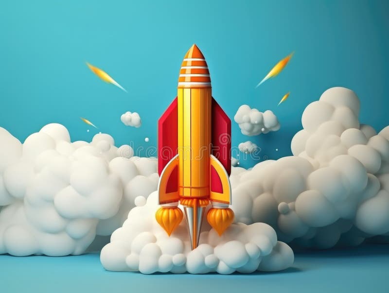 A Red and Yellow Rocket Flying through the Air, Vibrant Pop Art Image ...
