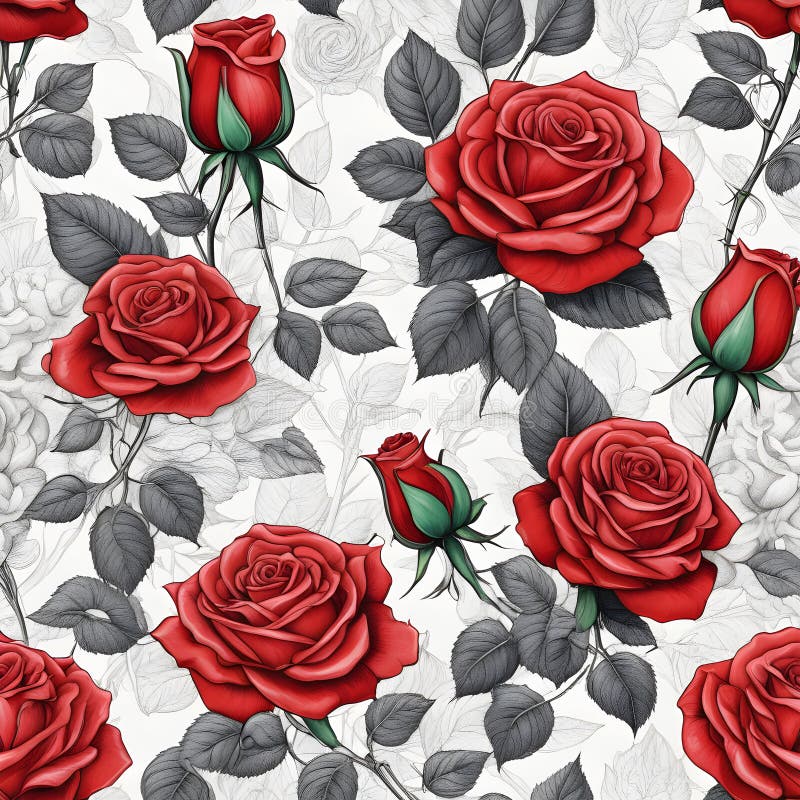 Red and Yellow Rose Pattern on White Background Stock Illustration ...