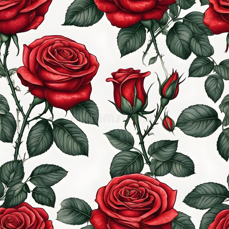 Red and Yellow Rose Pattern on White Background Stock Illustration ...