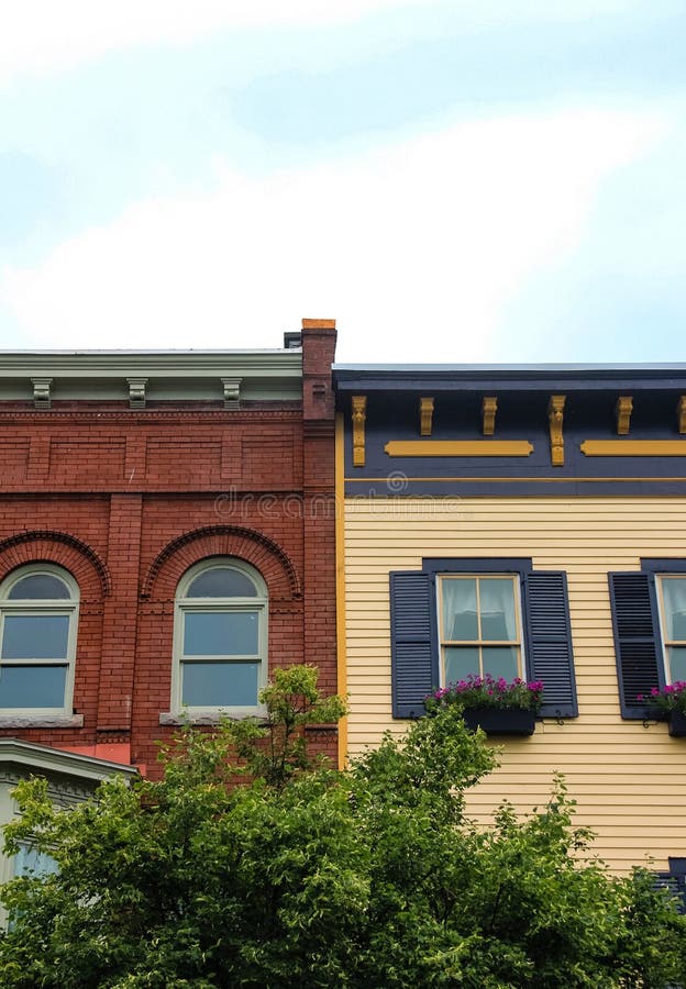 Red and Yellow Row Town House Stock Image - Image of escape, columbia ...