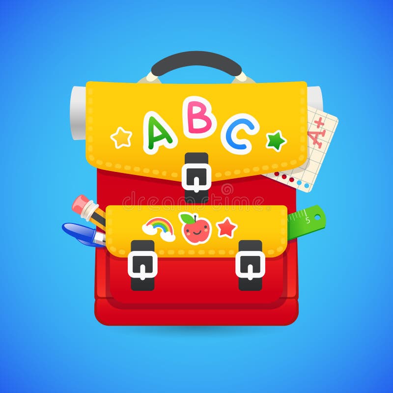 Red with Yellow School Backpack Stock Vector - Illustration of ...