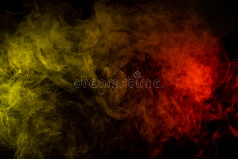 Red-yellow Smoke Spreads on a Black Background. Stock Photo - Image of ...