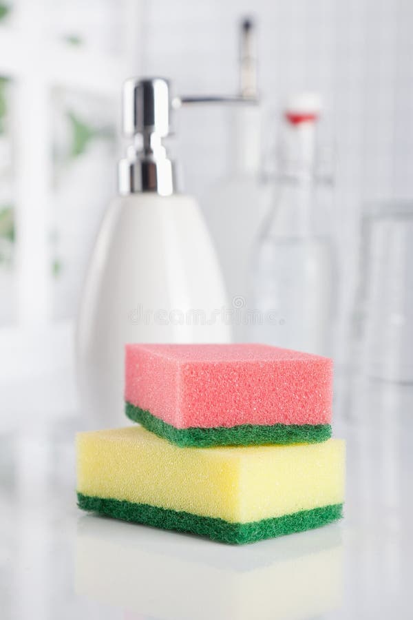 Sponges in the kitchen stock photo. Image of washingup - 253005790